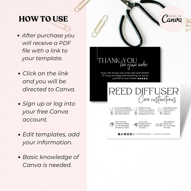 Printable Reed Diffuser Care Card, Diffuser Instructions Label, Oil ...