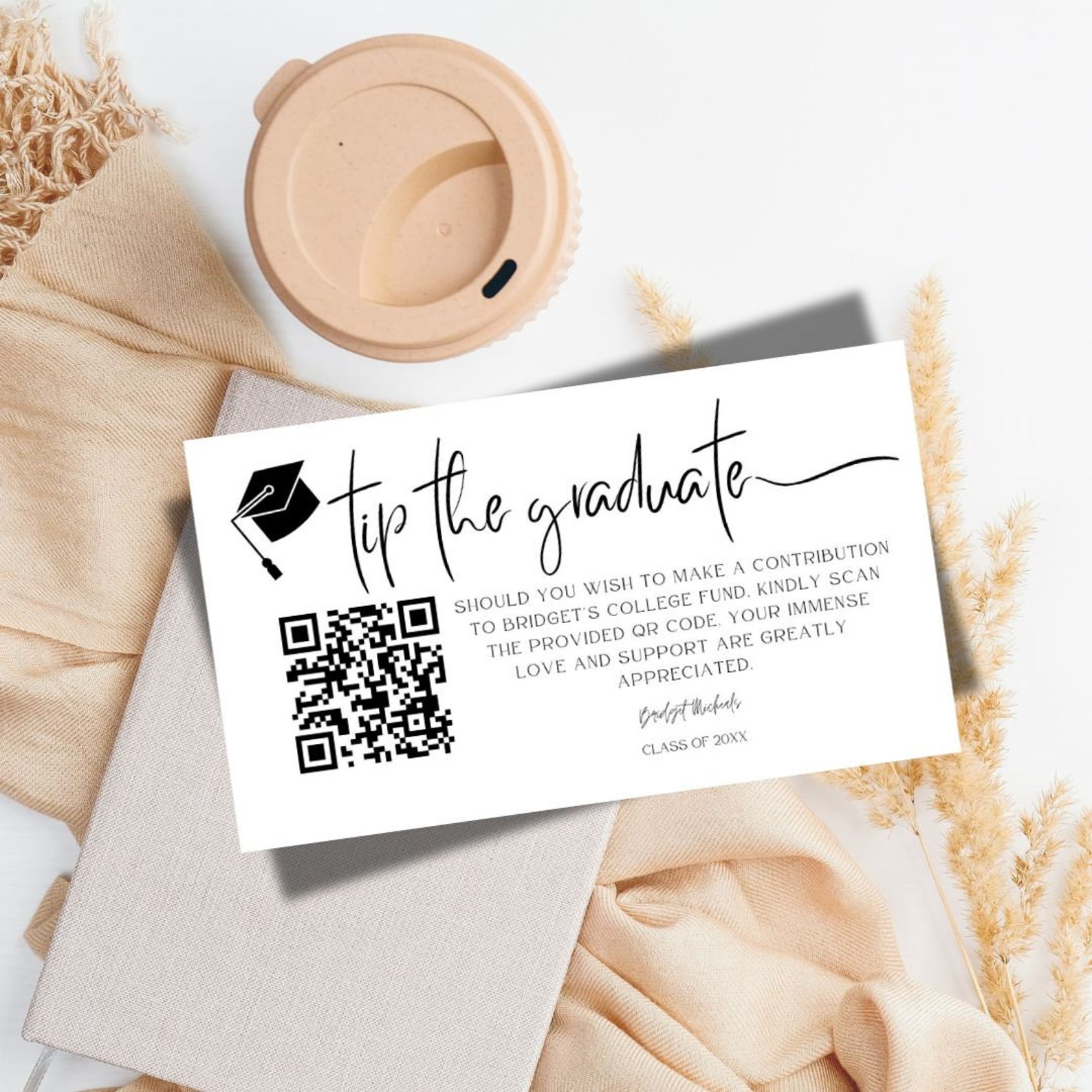 Editable College Fund QR Code Insert Card, Printable Graduation College ...