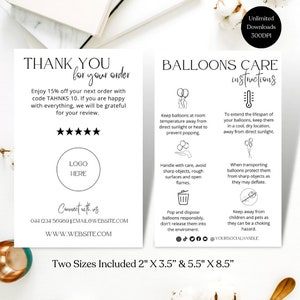 Editable Balloons Care Instructions Template, Mini Printable Balloon ...