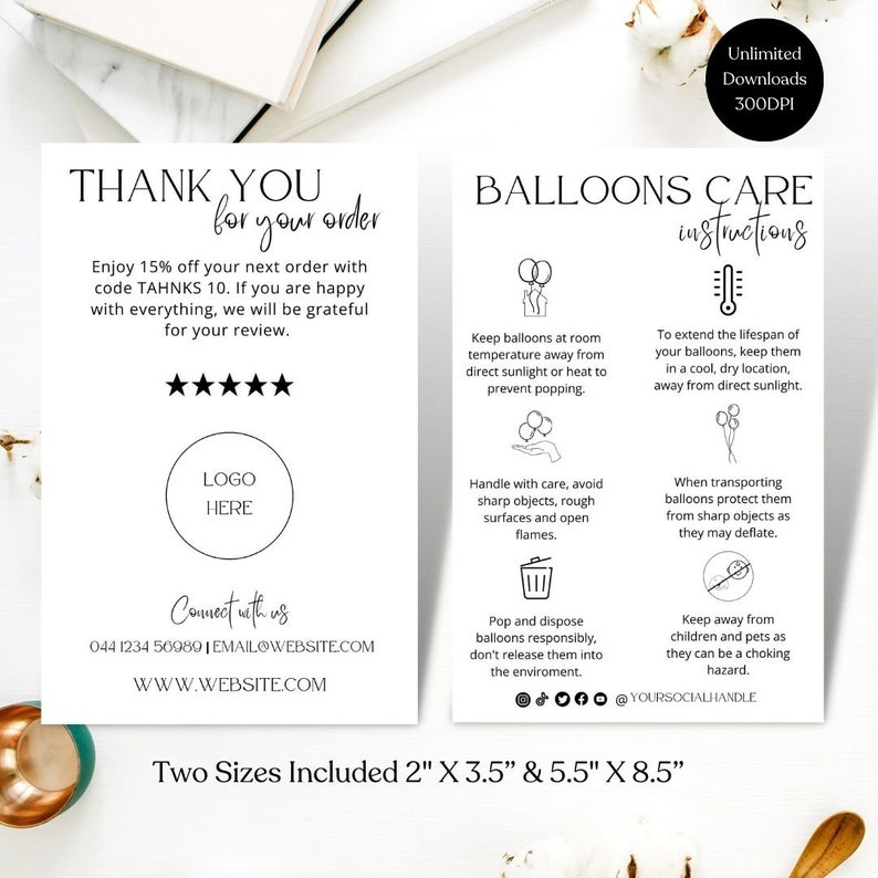 Editable Balloons Care Instructions Template, Mini Printable Balloon ...