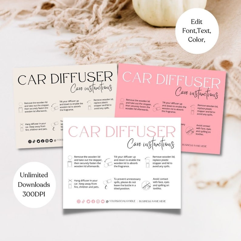 Car Diffuser Care Guide Template, Editable Car Diffuser Oil ...