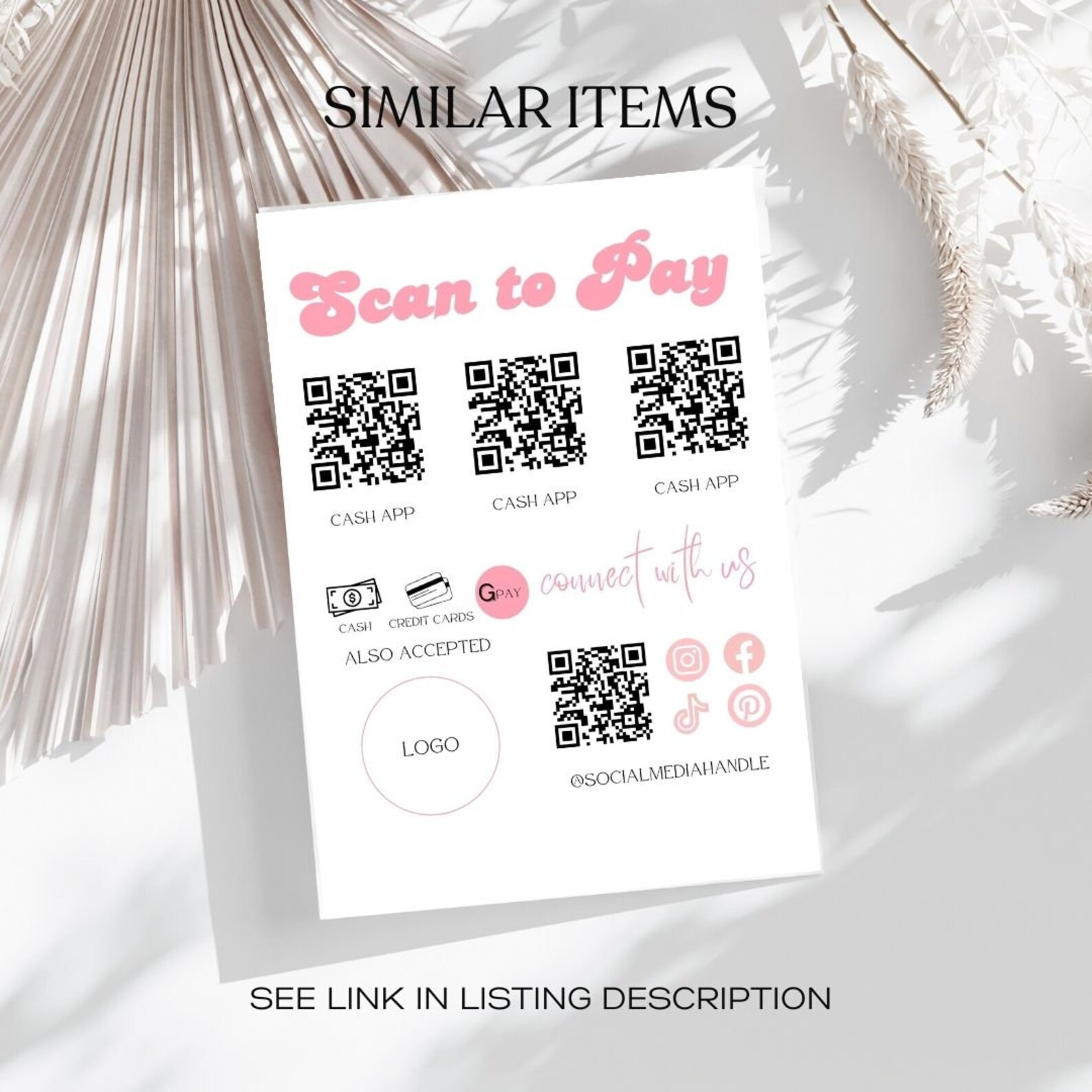 Editable Scan to Pay Sign, Pink Printable Accepted Payments Sign, QR ...