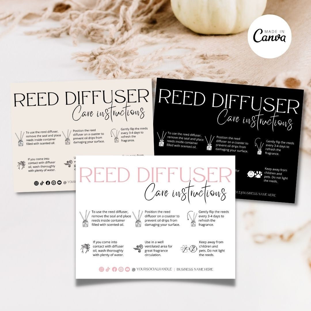 Printable Reed Diffuser Care Card, Diffuser Instructions Label, Oil ...