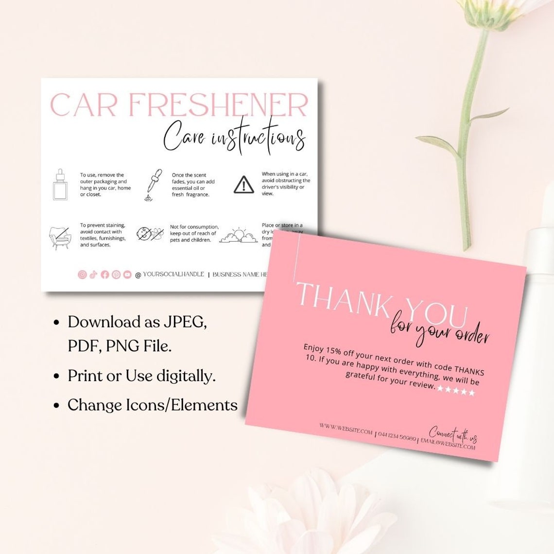 Editable Car Freshener Care Card, Printable Fragrance Safety Hanging ...