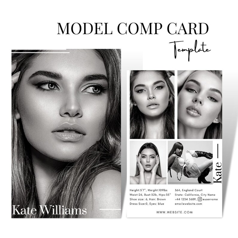 Model Comp Card, Modeling Photo Card Canva Template, Editable Fashion ...