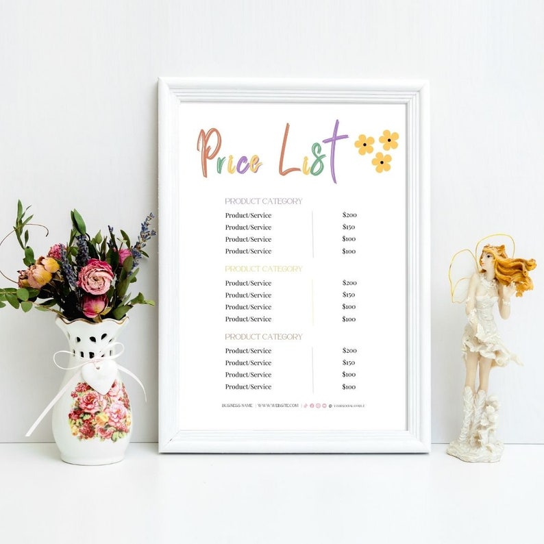 Colorful Price List Template, Printable Pricing Guide, Editable Beauty ...