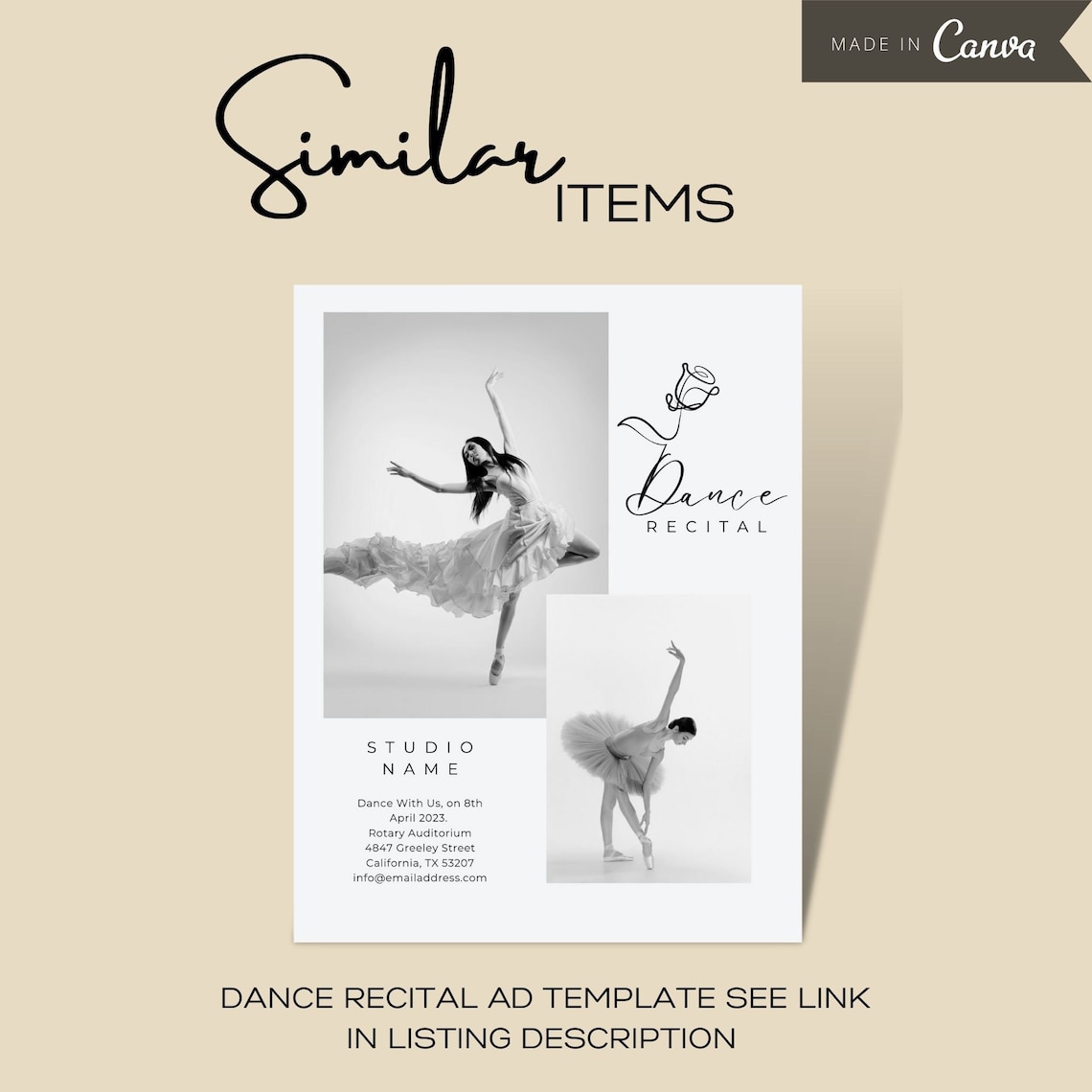 Full Page Dance Recital Ad Template, Ballerina Dance Ad Template ...