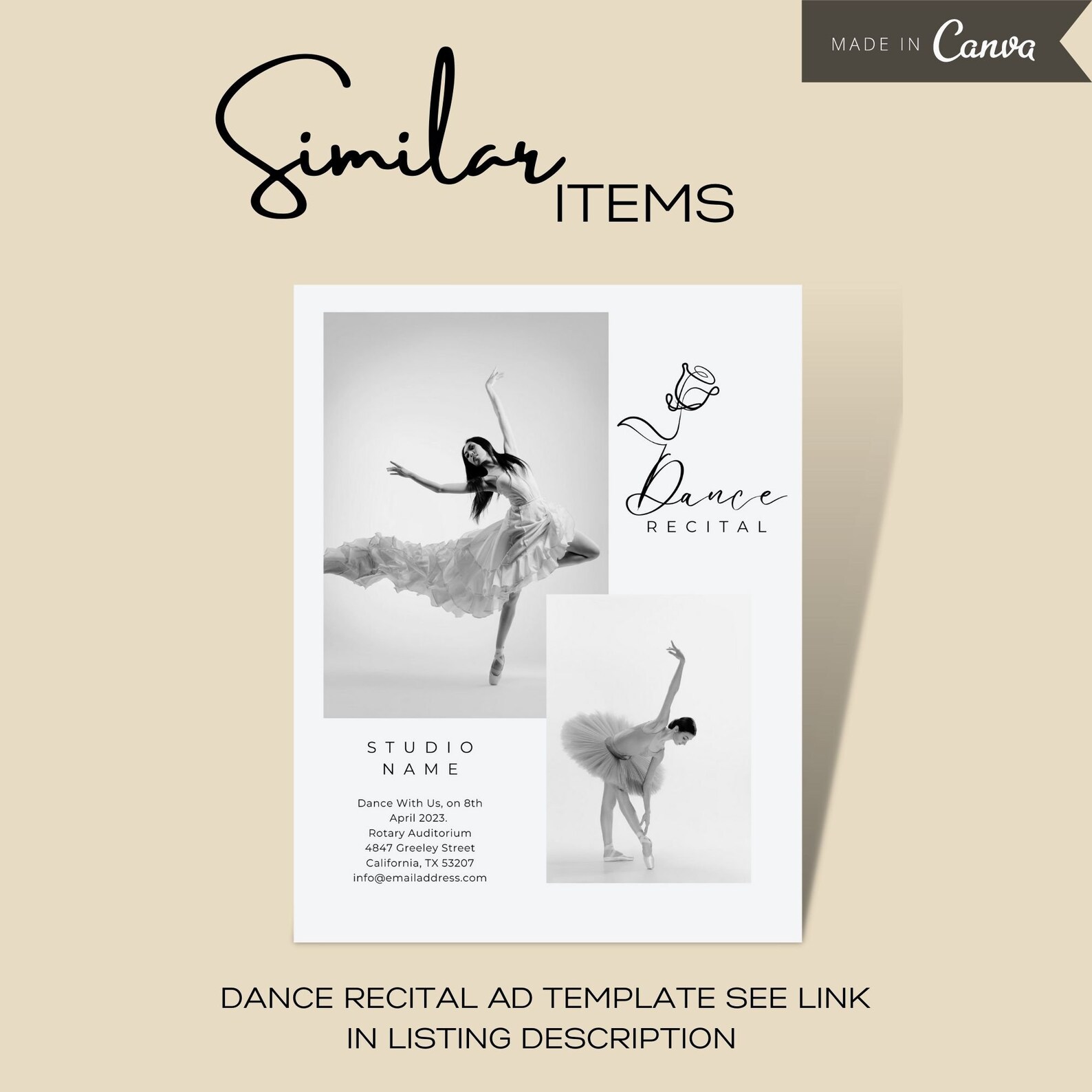 Full Page Dance Recital Ad Template, Ballerina Dance Ad Template ...