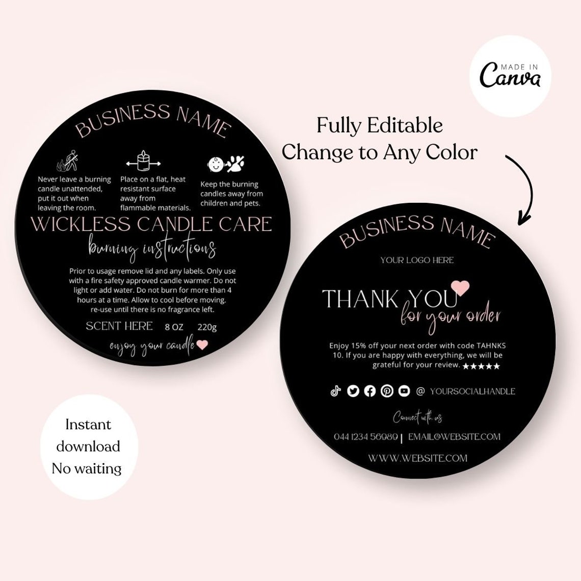 Printable Wickless Candle Warning Label, Candle Safety Instructions ...