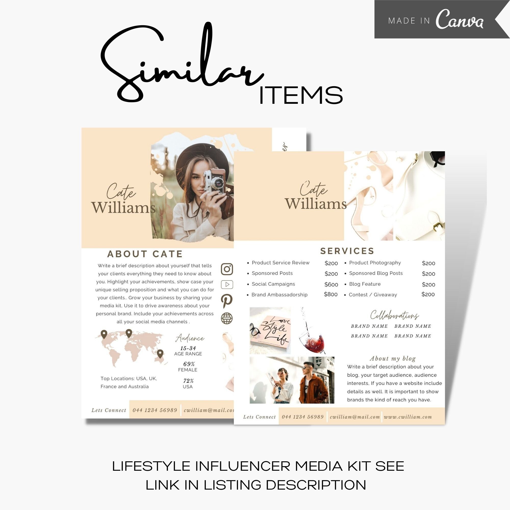 2 Page Blogger Media Kit Template Canva, Influencer Media Kit, Blog ...
