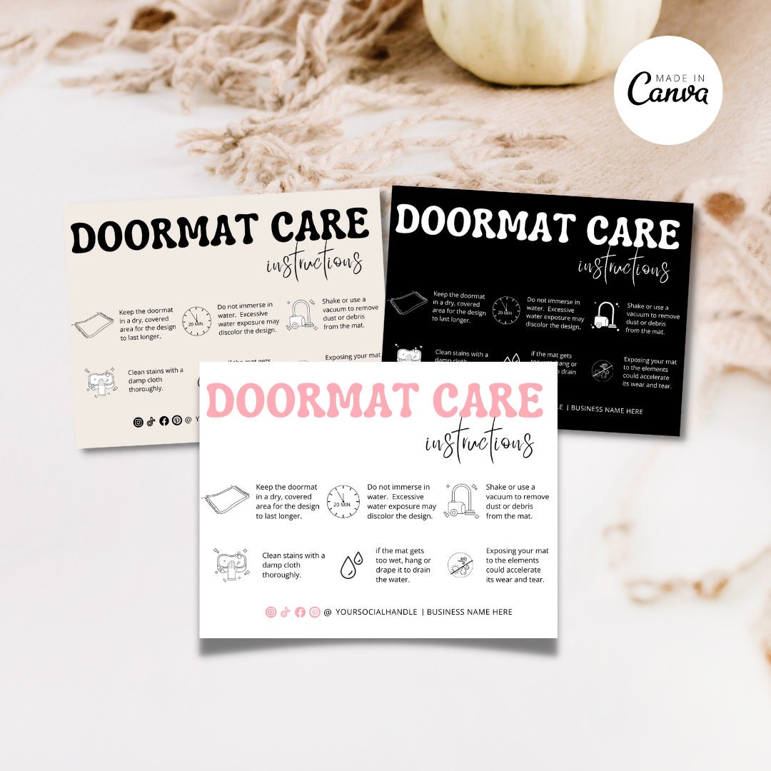 Doormat Care Card Template, Editable Welcome Doormats, Printable ...