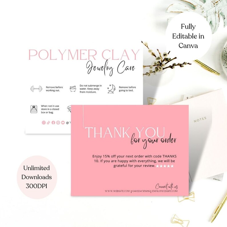 Editable Polymer Clay Jewelry Care Card Template, Jewelry Care ...