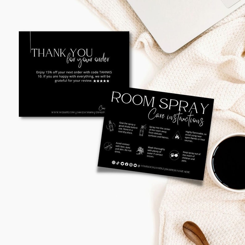 Room Spray Care Card Template, Editable Room Spray Care Instructions ...