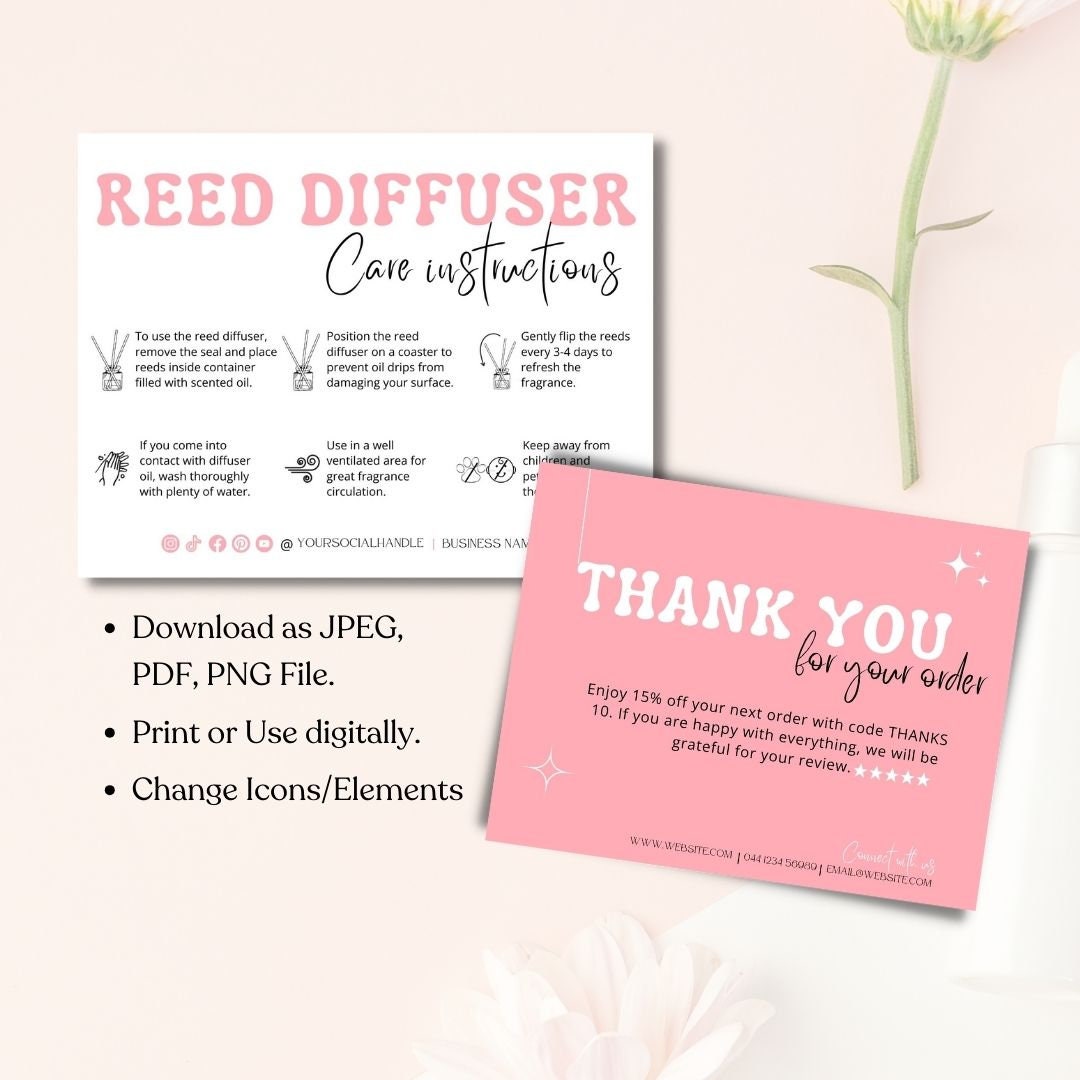 Printable Reed Diffuser Care Card, Diffuser Instructions Label, Oil ...