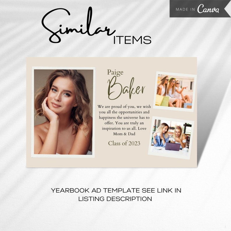 Yearbook AD Tribute Template Full Page, Senior Yearbook AD Quarter Page ...