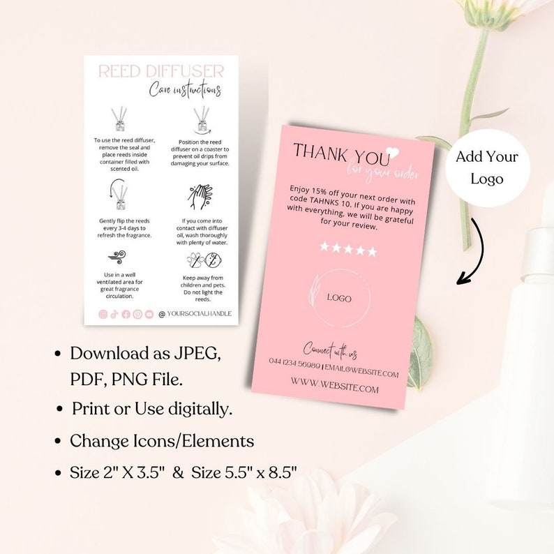 Printable Reed Diffuser Care Card, Diffuser Instructions Label, Oil ...
