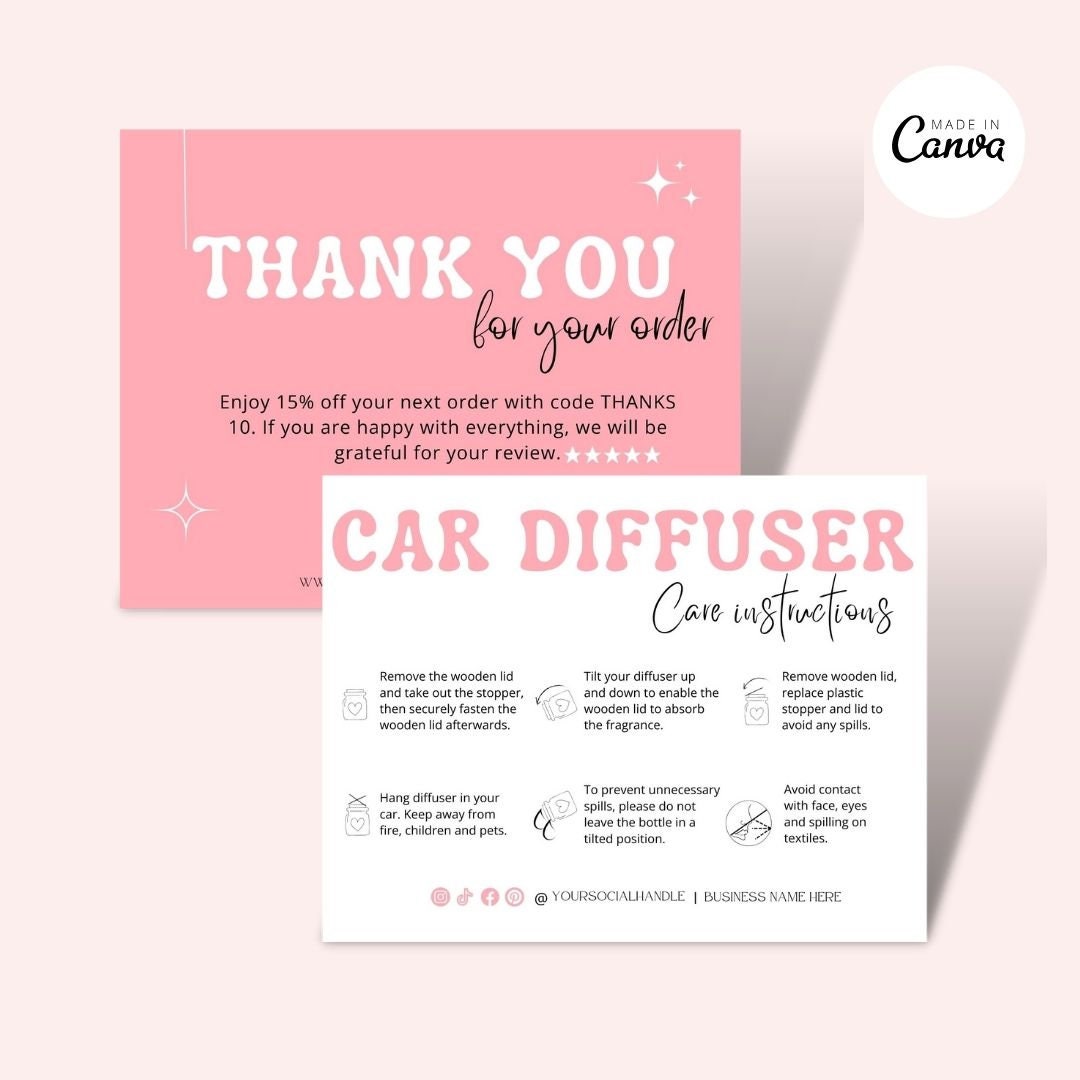 Car Diffuser Care Guide Template, Editable Car Diffuser Oil ...
