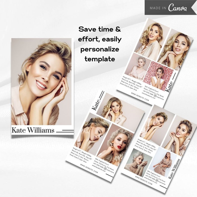 Modeling Photo Card Canva Template, Editable Fashion Model Zed Card ...