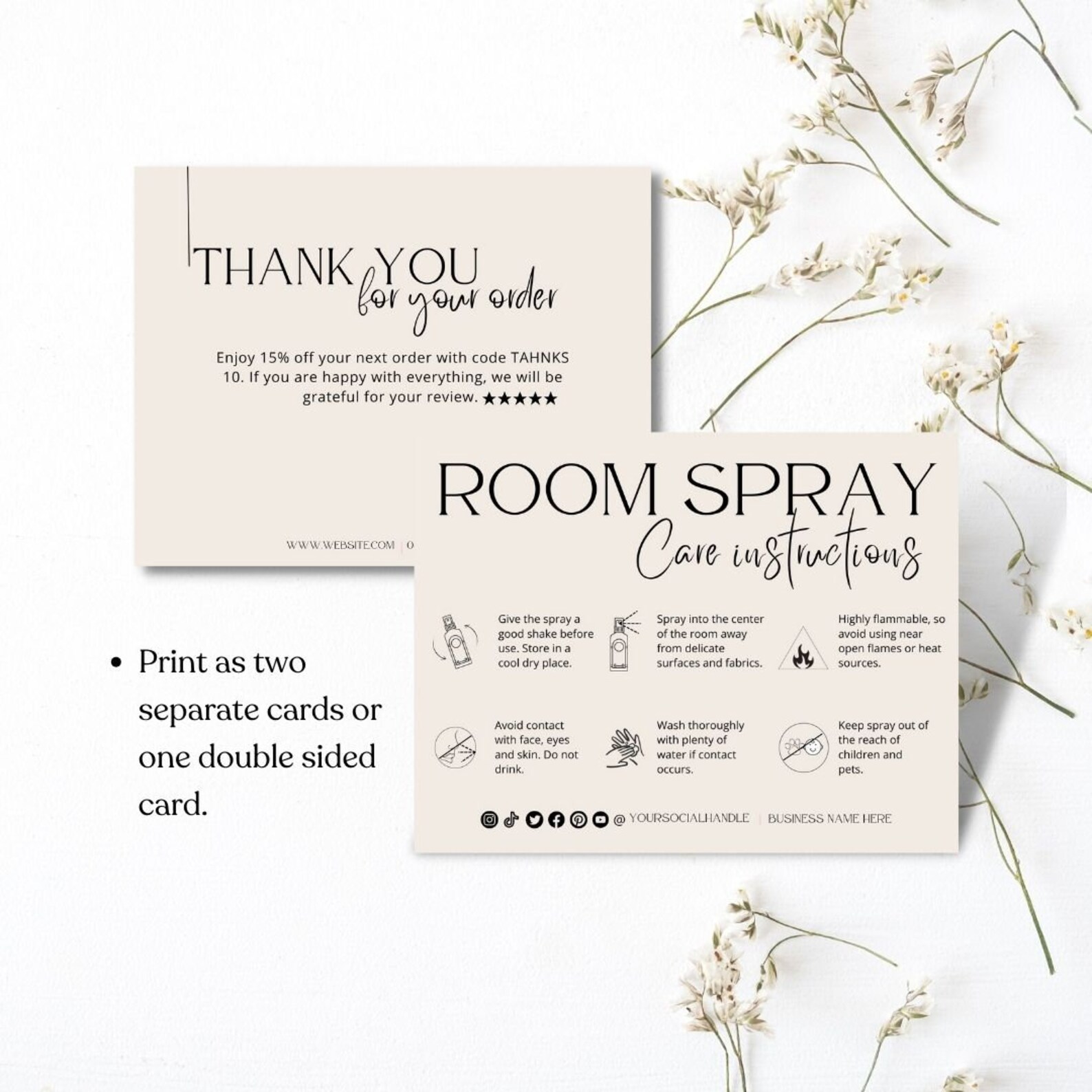 Room Spray Care Card Template, Editable Room Spray Care Instructions ...