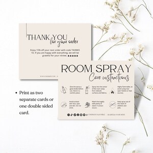 Room Spray Care Card Template, Editable Room Spray Care Instructions ...