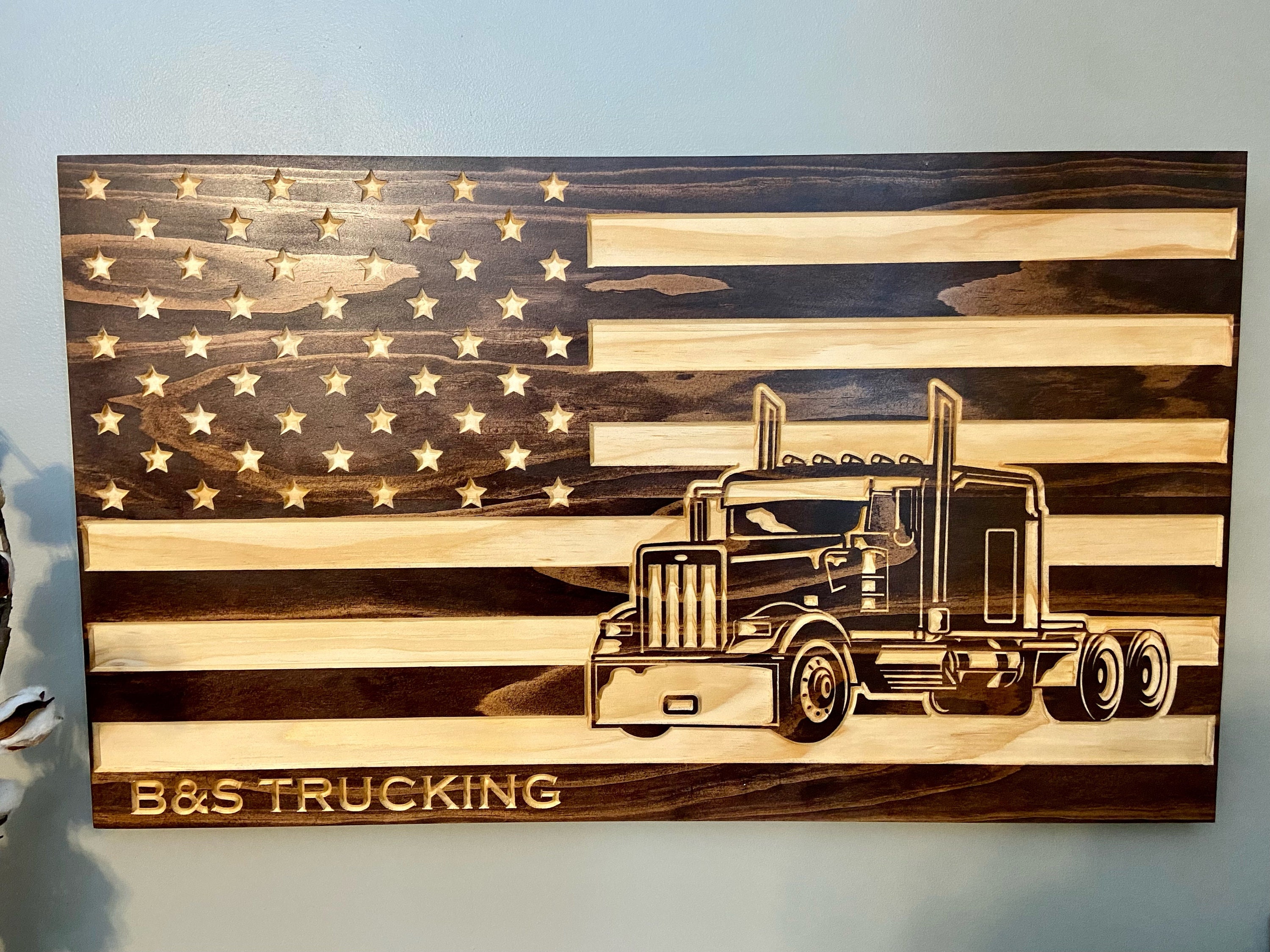 Personalized Semi Truck Wood Flag, American Flag, Gift for Trucker ...