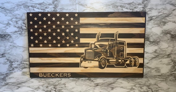 Personalized Semi Truck Wood Flag American Flag Gift for | Etsy
