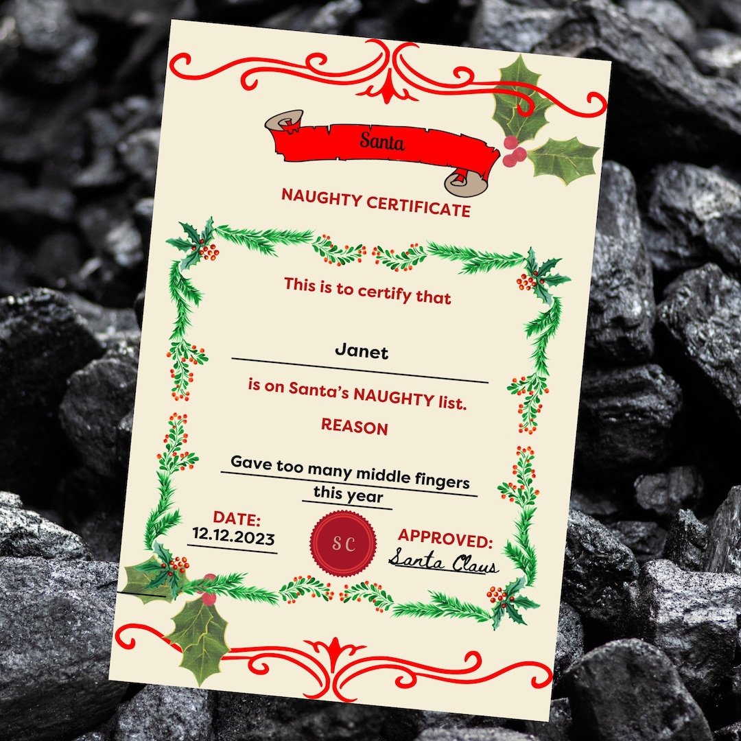 Santa's Naughty List Certificate. Editable Personalised - Etsy