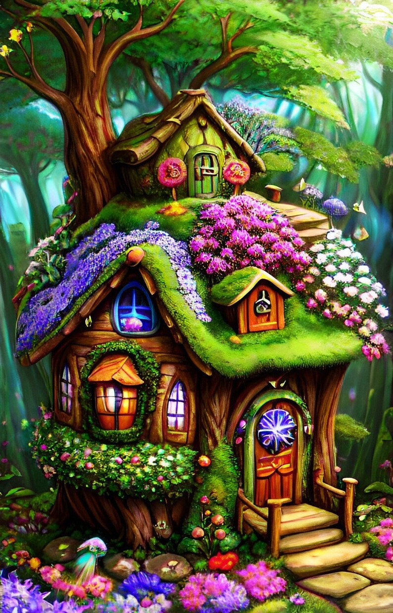 Mythical Cottage Core Fairy House in Forest Art Print - Etsy