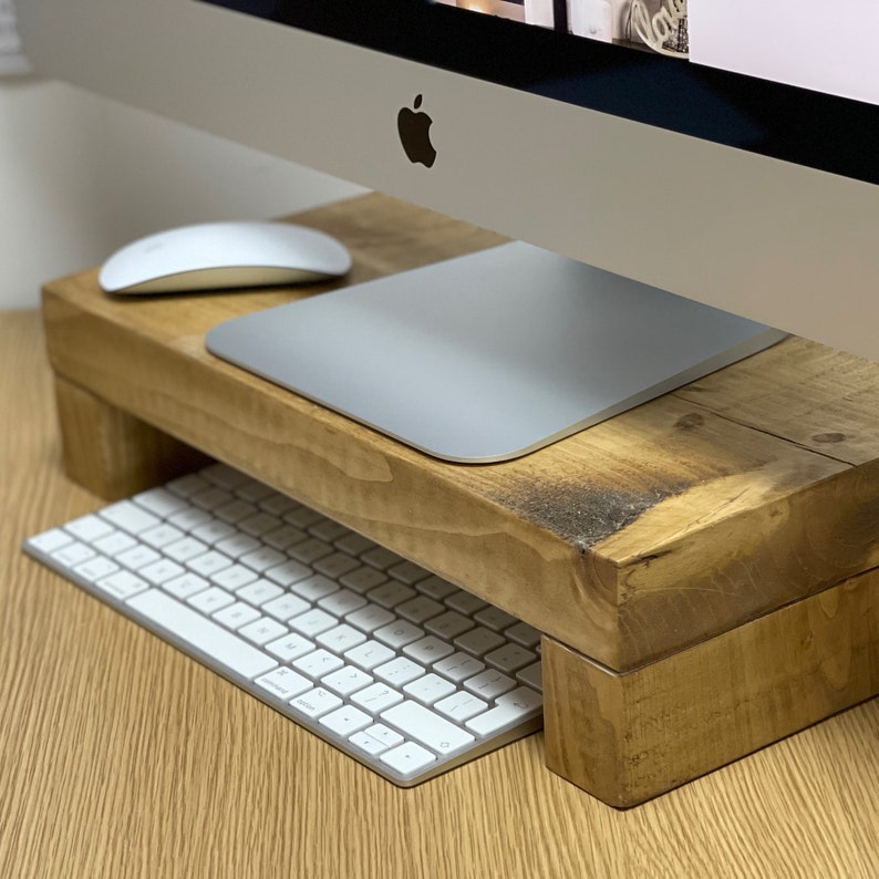 Monitor Stand Wooden Rustic Desk Organiser Tidy Computer | Etsy