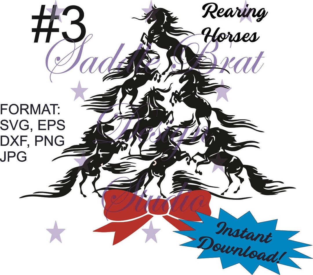 HORSE CHRISTMAS Tree!!rearing Horses! Svg, Eps, Pdf, Png, Dxf Cricut ...