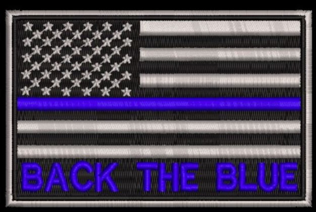 BACK THE BLUE Flag Patch With Blue Stripe. Iron on Backing. Embroidered ...