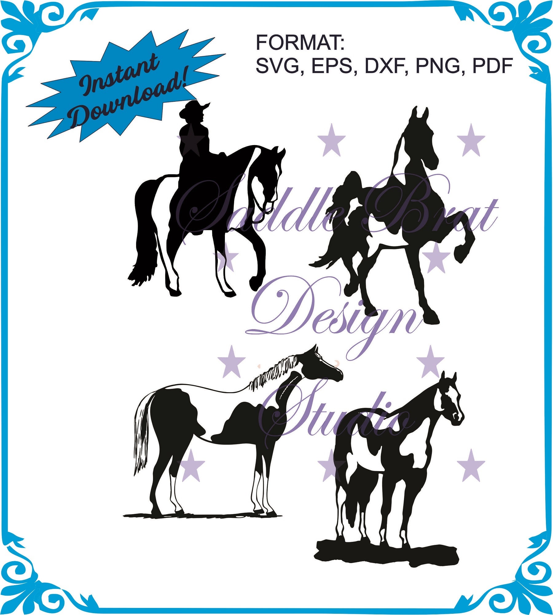 4 PACK PAINT PINTO Horses Pdf Eps Svg Png Dxf Cricut | Etsy