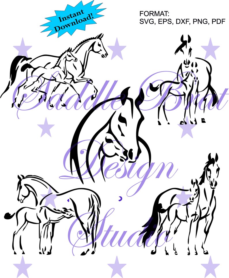 Mare & Foal Colt Filly Horse Svg Png Dxf Eps Pdf Cricut - Etsy UK