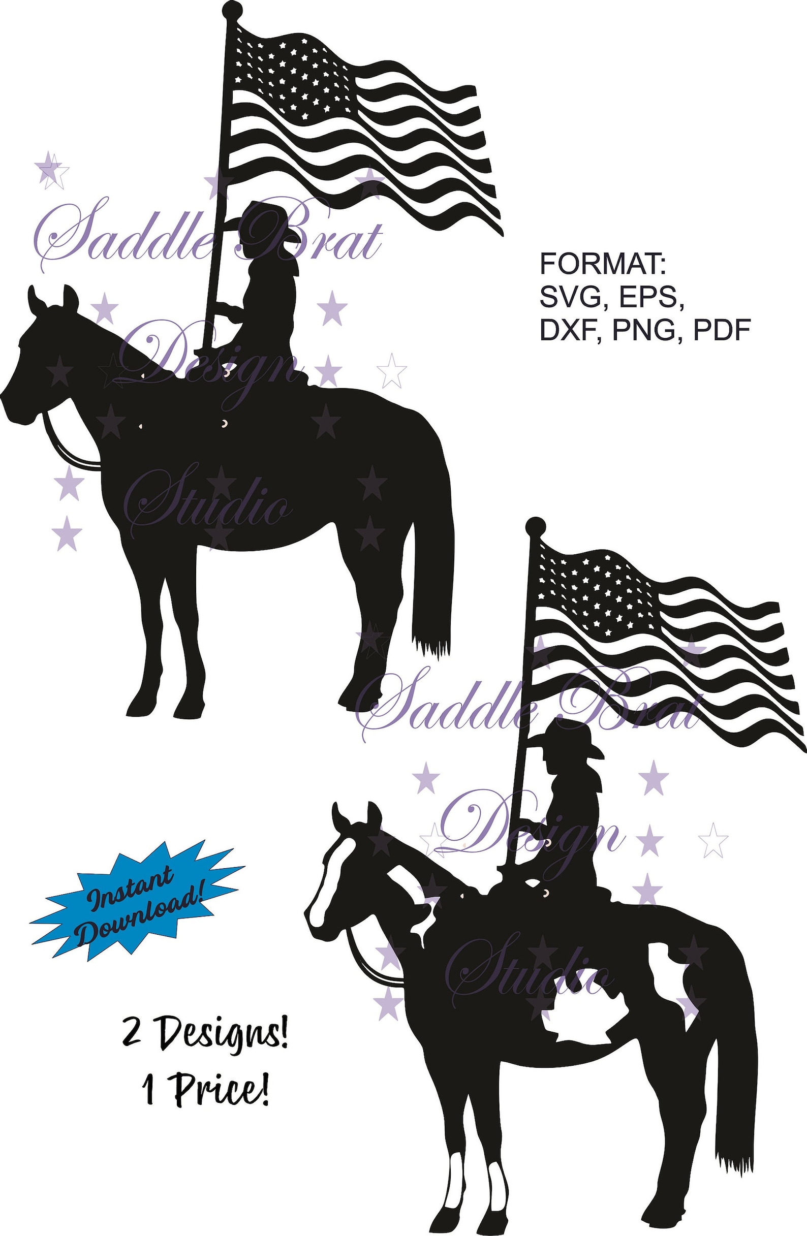 Standing Horse With American Flag Western Horse Woman Rider - Etsy
