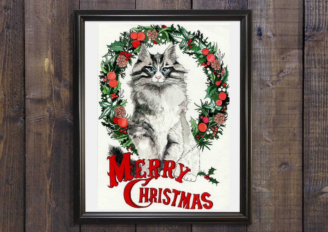 Christmas Clip Art Cat Festive Instant Download Catlover Christmas Card ...