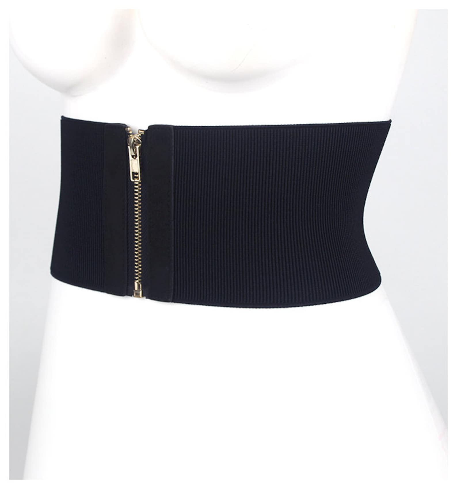 Black Wide Stretch Elastic Belt,retro Elastic Waist Closure With Zipper ...