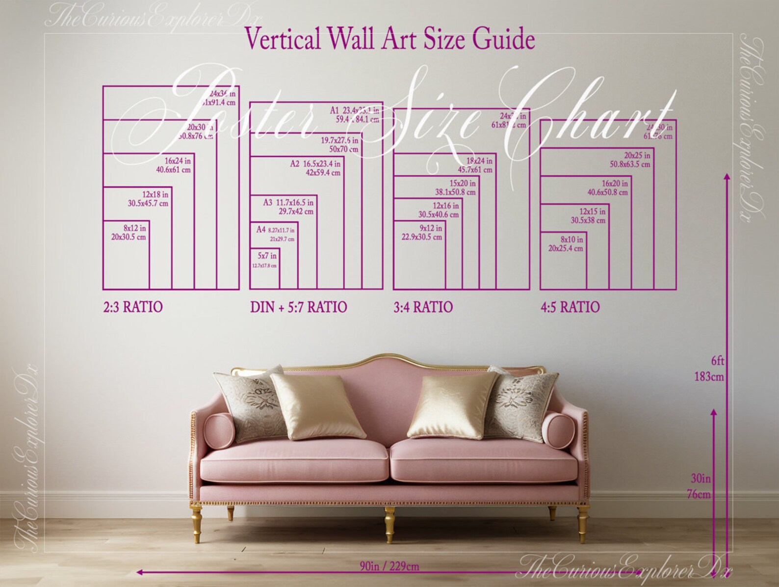 Vertical Poster & Art Size Guide | Square Ellipse Oval Chart | Living ...