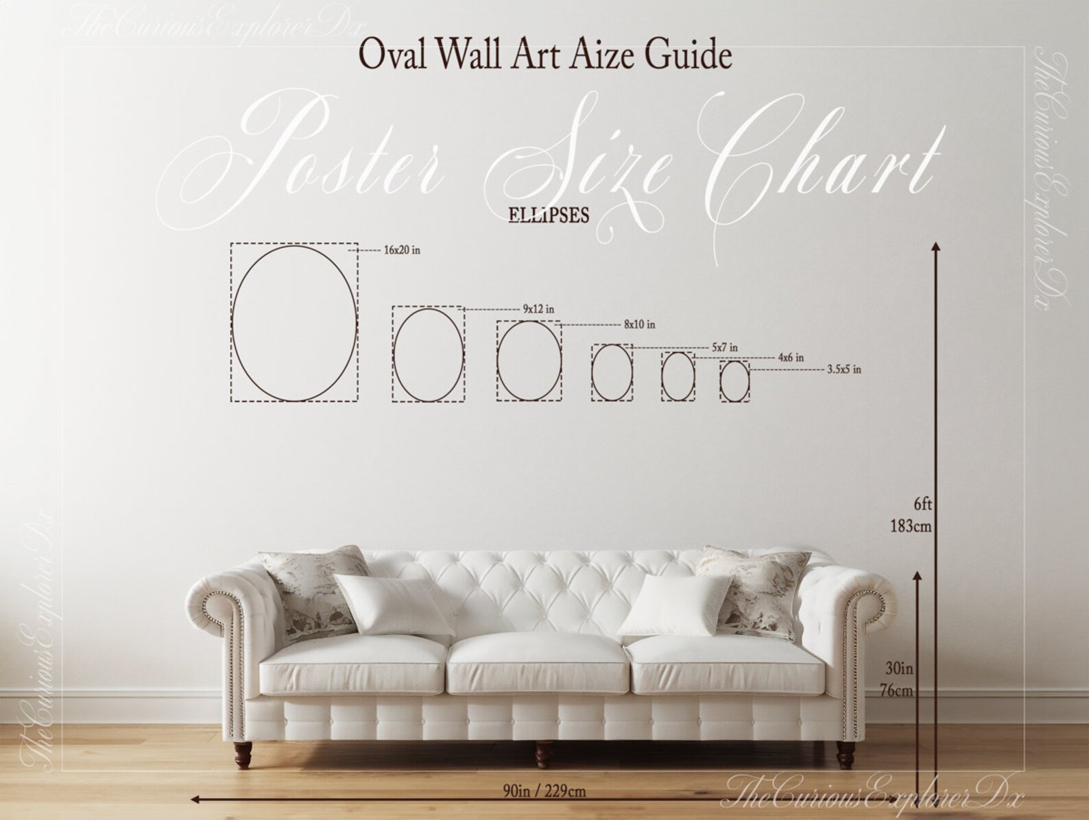 Wall Art Size Guide Mockup Digital & Classical Size Chart Oval Ellipse ...