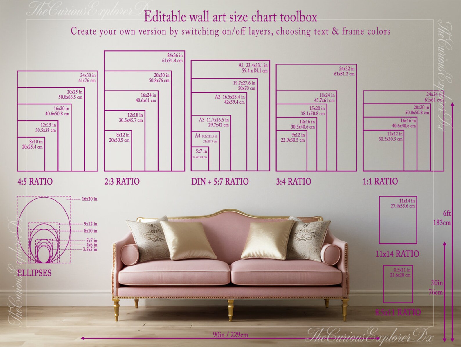 Vertical Poster & Art Size Guide | Square Ellipse Oval Chart | Living ...