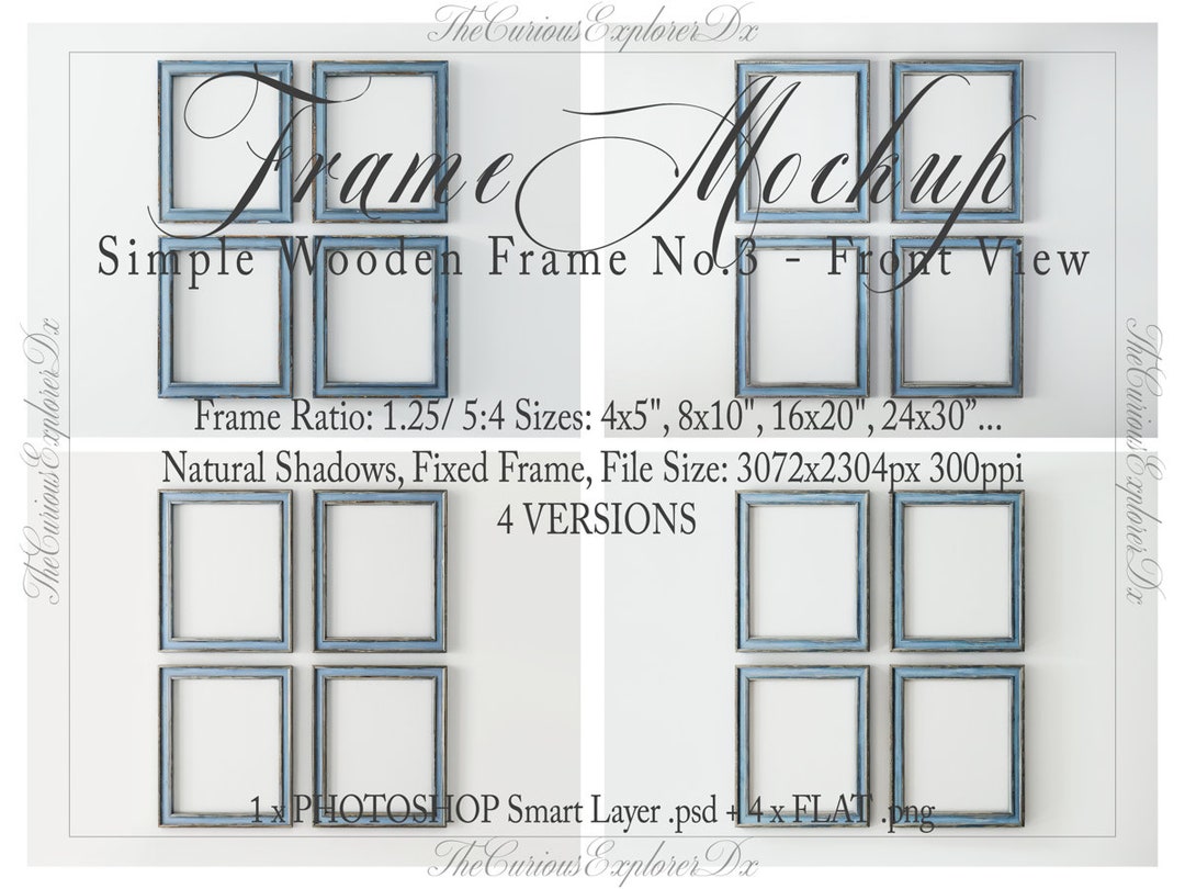 Mockup Frame No3 | Blue Quadruple Frame Mockup: Surreal Art 1.25 Ratio ...