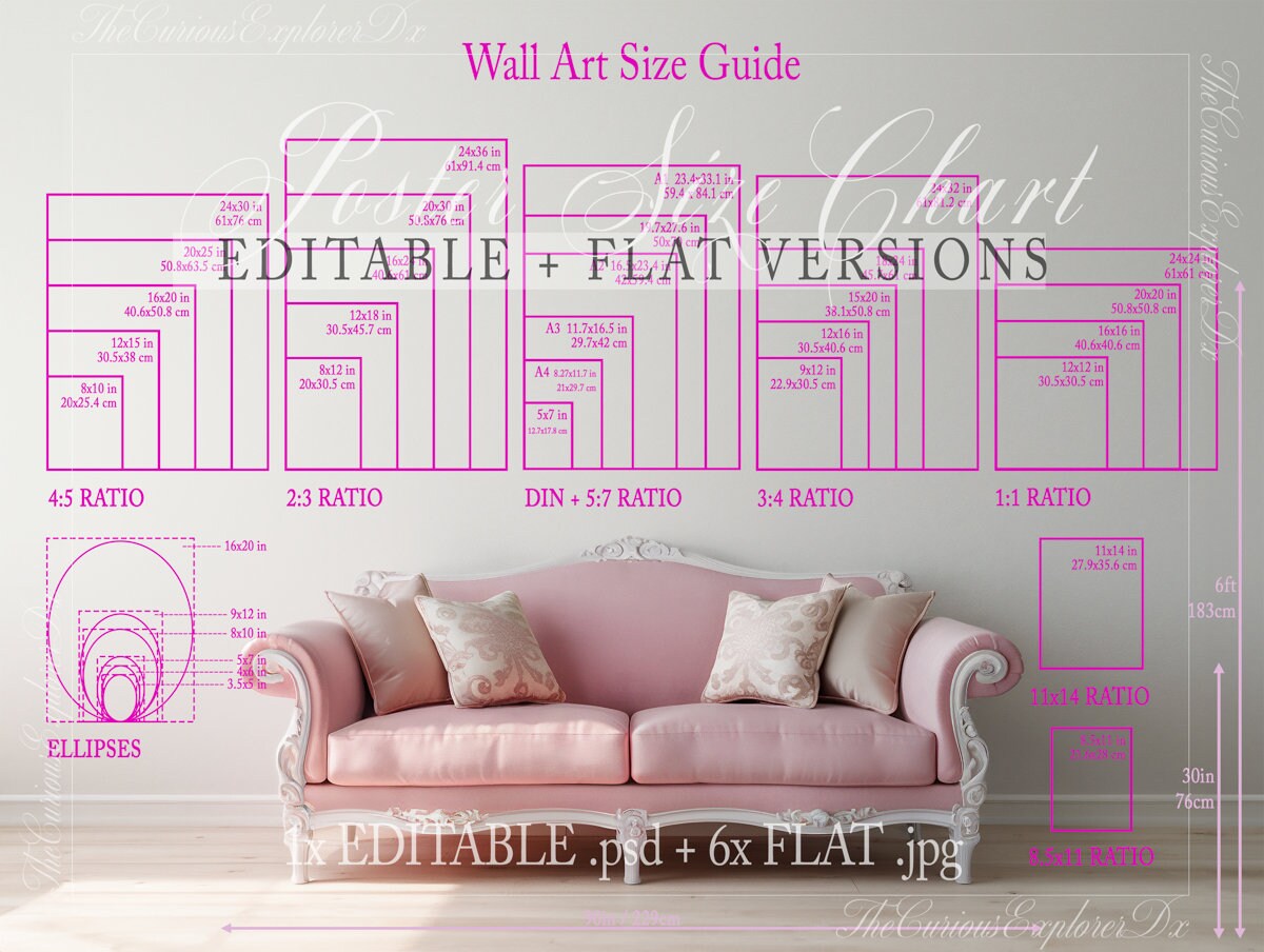 Vertical Poster Size Chart Mockup, Square & Ellipse Oval Size Guide ...