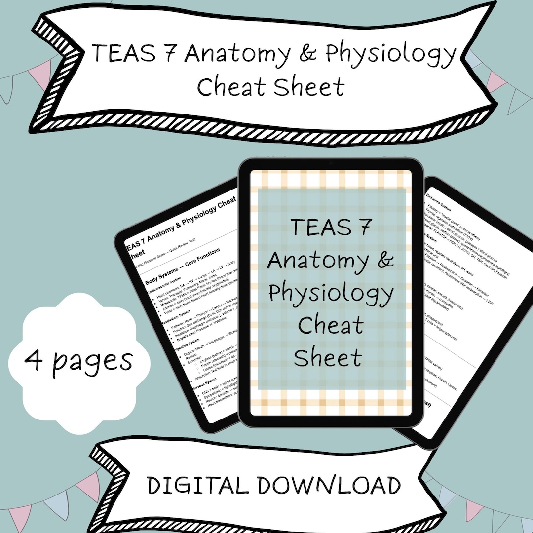 TEAS 7 Anatomy & Physiology Cheat Sheet | Nursing Entrance Exam Study ...