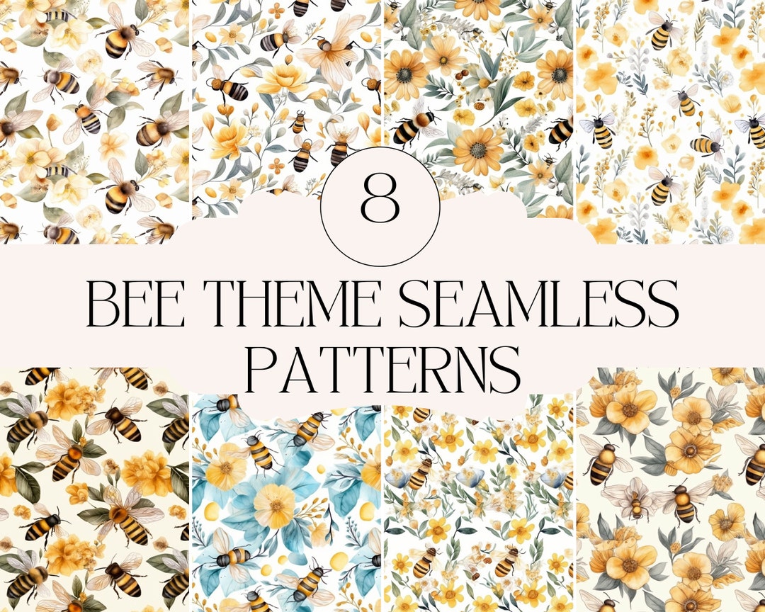 Cute Watercolor Bee Digital Paper, Seamless Pattern, Cartoon Bee Theme ...