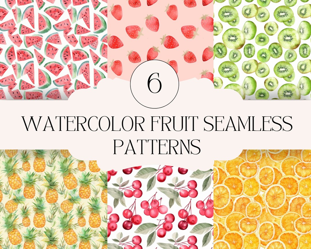 Watercolor Summer Fruit Digital Paper, Hand Drawn, Seamless Pattern ...