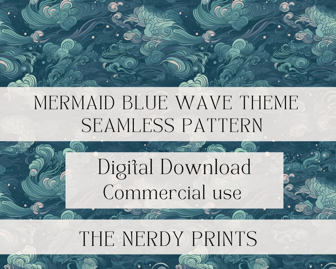 Mermaid Blue Wave Seamless Pattern: Fabric Design 12in X 12in, D1 ...