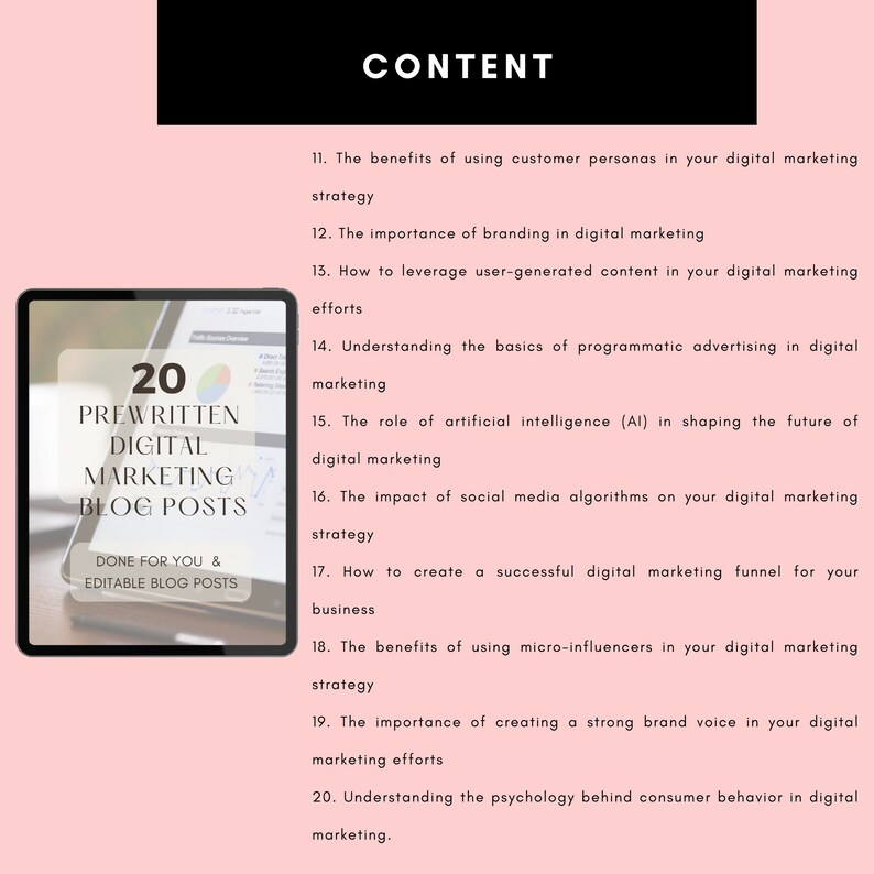 20 Prewritten Blog Posts on Digital Marketing | Digital Download | Done ...