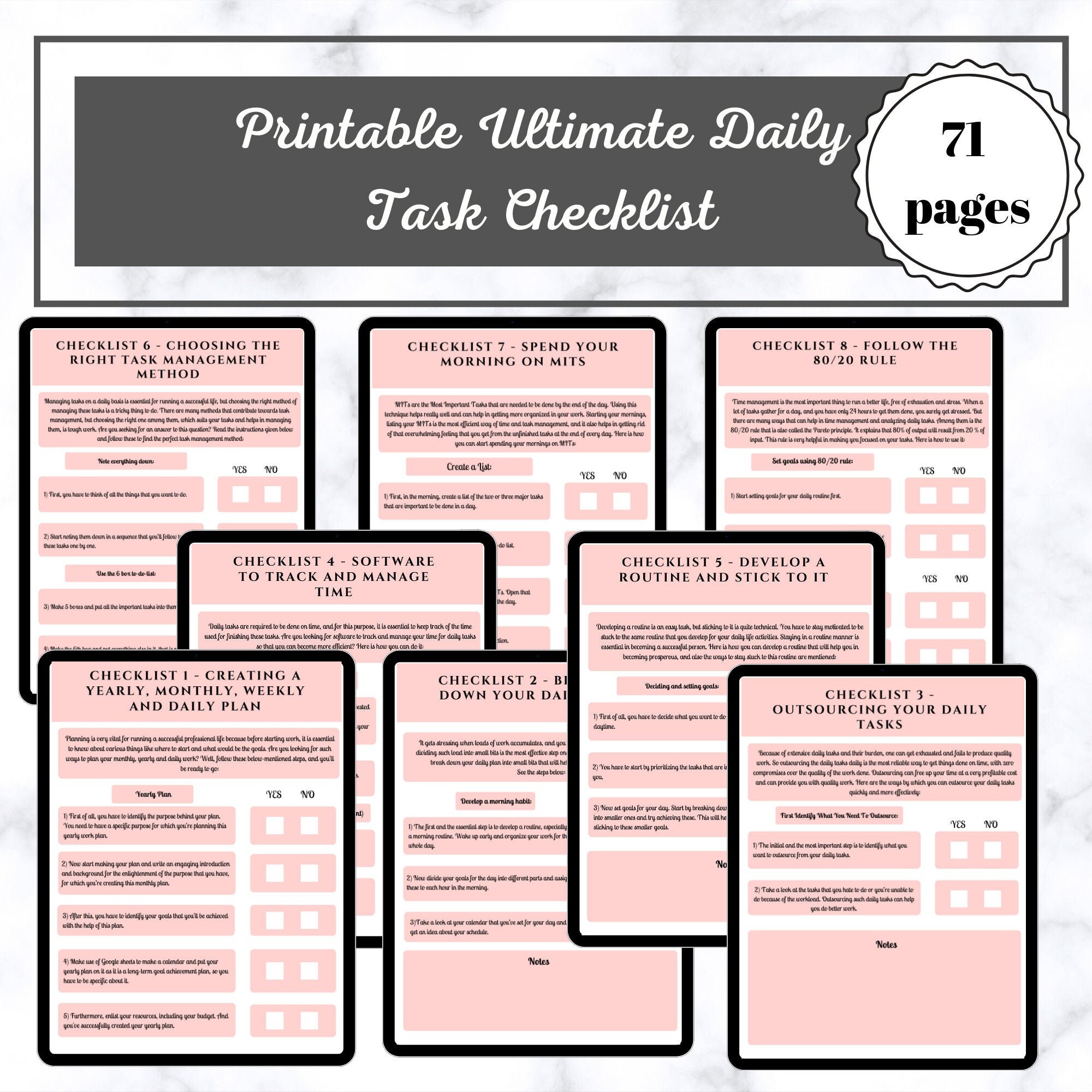 Printable Ultimate Daily Task Checklist/digital Checklist/71 Pages PDF ...
