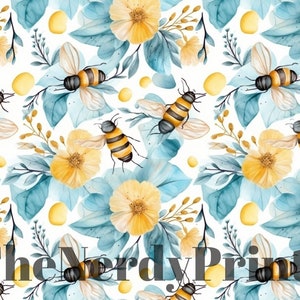 Cute Watercolor Bee Digital Paper, Seamless Pattern, Cartoon Bee Theme ...
