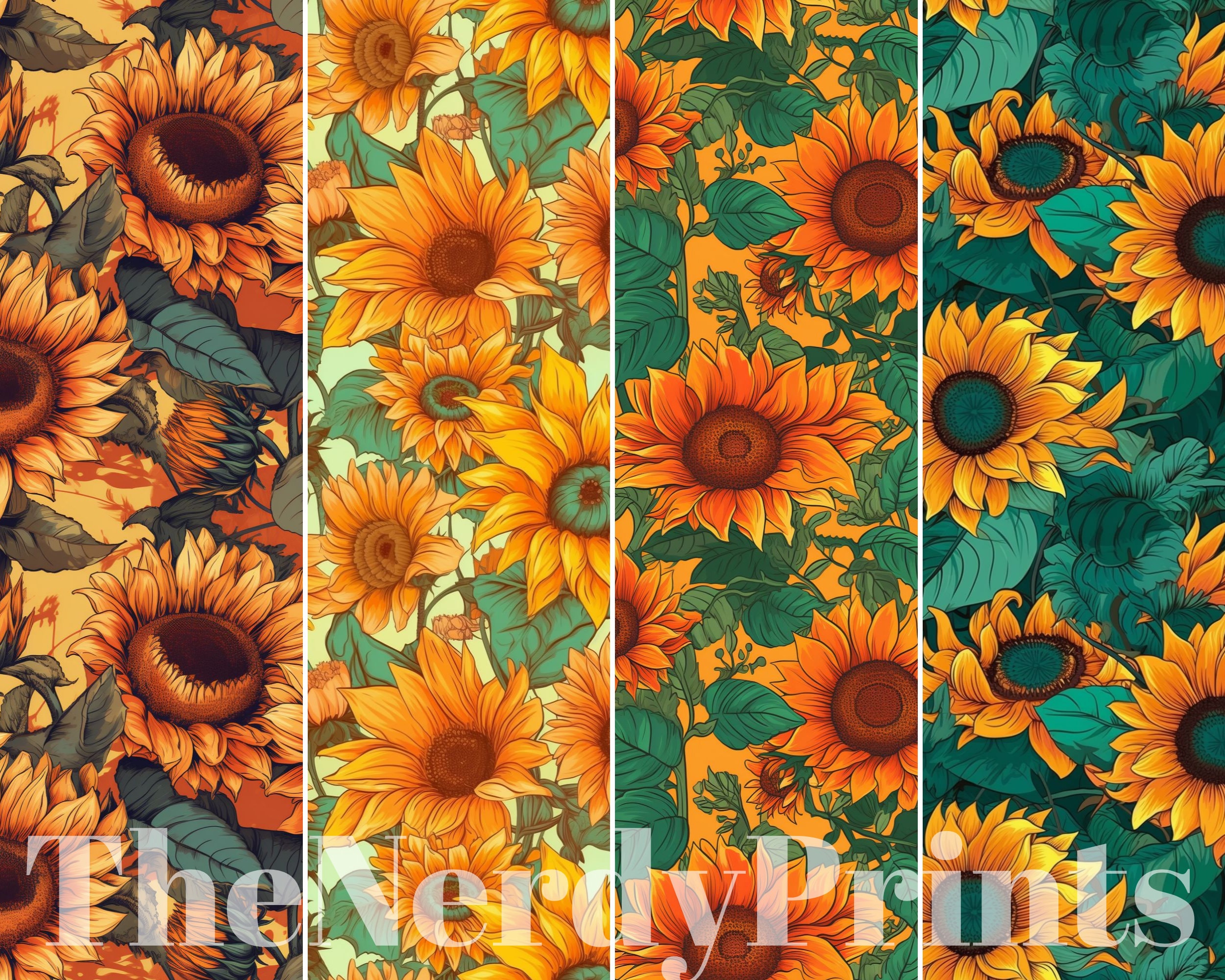 Sunflower Theme Digital Paper, Seamless Pattern, Scrapbooking Paper ...