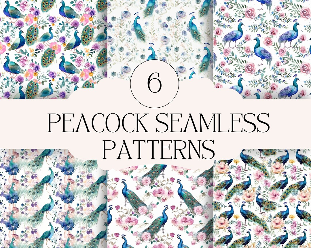 Watercolor Peacock Pattern Digital Paper, Hand Drawn, Seamless Pattern ...